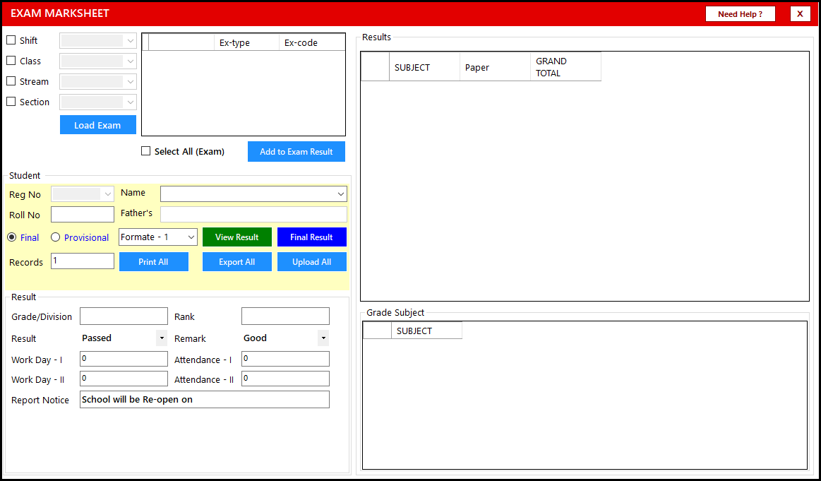 Export and Print Marksheet of Exam